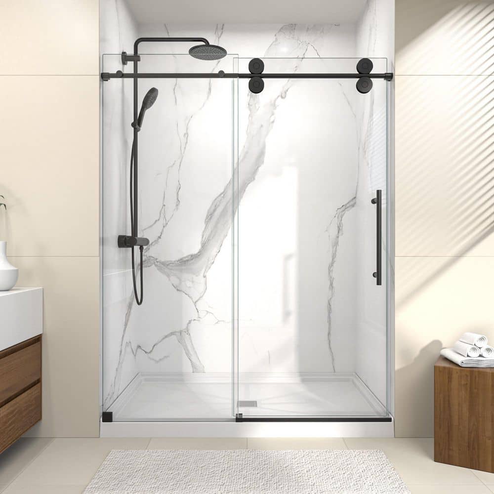 SHAAMA Valora 60 in. W x 72 in. H Single Sliding Frameless Shower Door ...