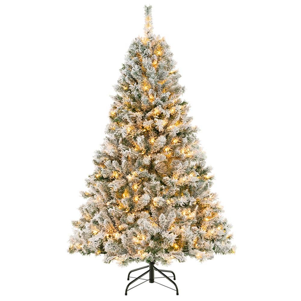 Costway 6 ft. Green Pre-Lit LED Hinged Artificial Christmas Tree with ...
