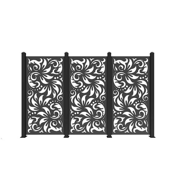 Ejoy 72 in. x 36 in. Black Composite Garden Fence Panel (Set of 3-Piece ...