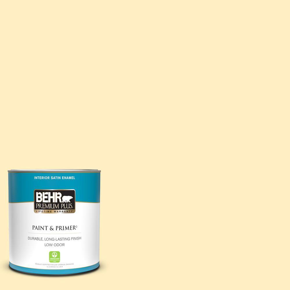 BEHR PREMIUM PLUS 1 qt. #380A-2 Moonlit Yellow Satin Enamel Low Odor ...