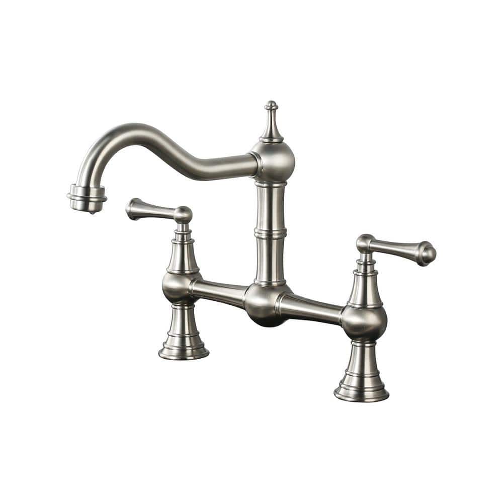 ALEASHA Double Handle Bridge Kitchen Faucet in Brushed Nickel AL-1A15 ...