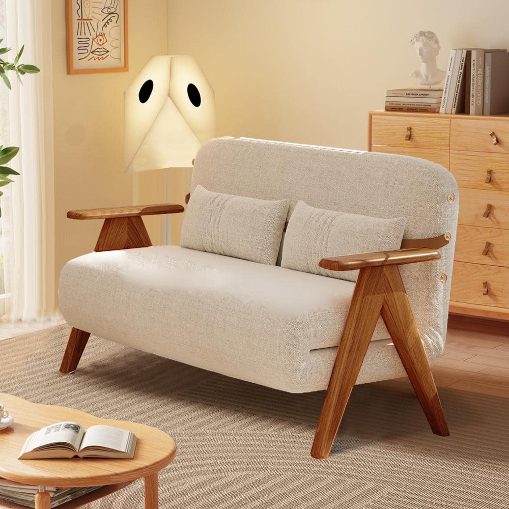 JASIWAY 59.06 in. Beige Folding Linen Sofa Bed J-P2305Y-150-BW - The ...