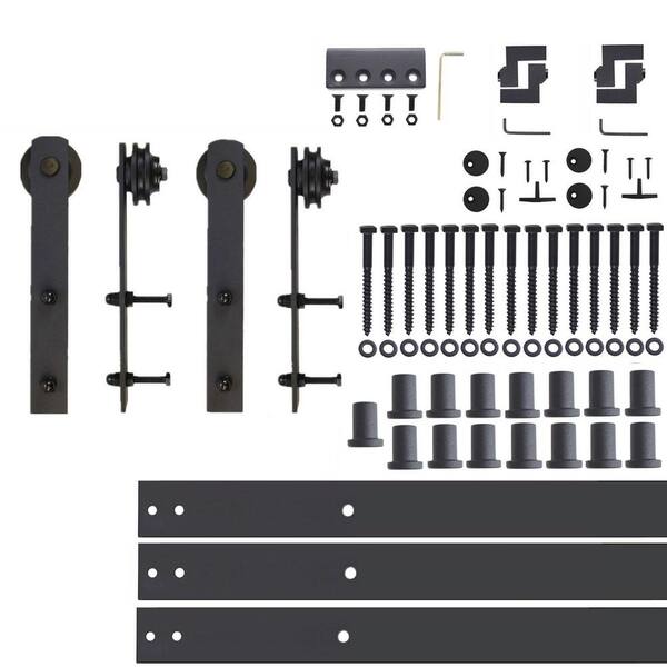 HOMACER 20 ft./240 in. Black Rustic Non-Bypass Sliding Barn Door Track ...