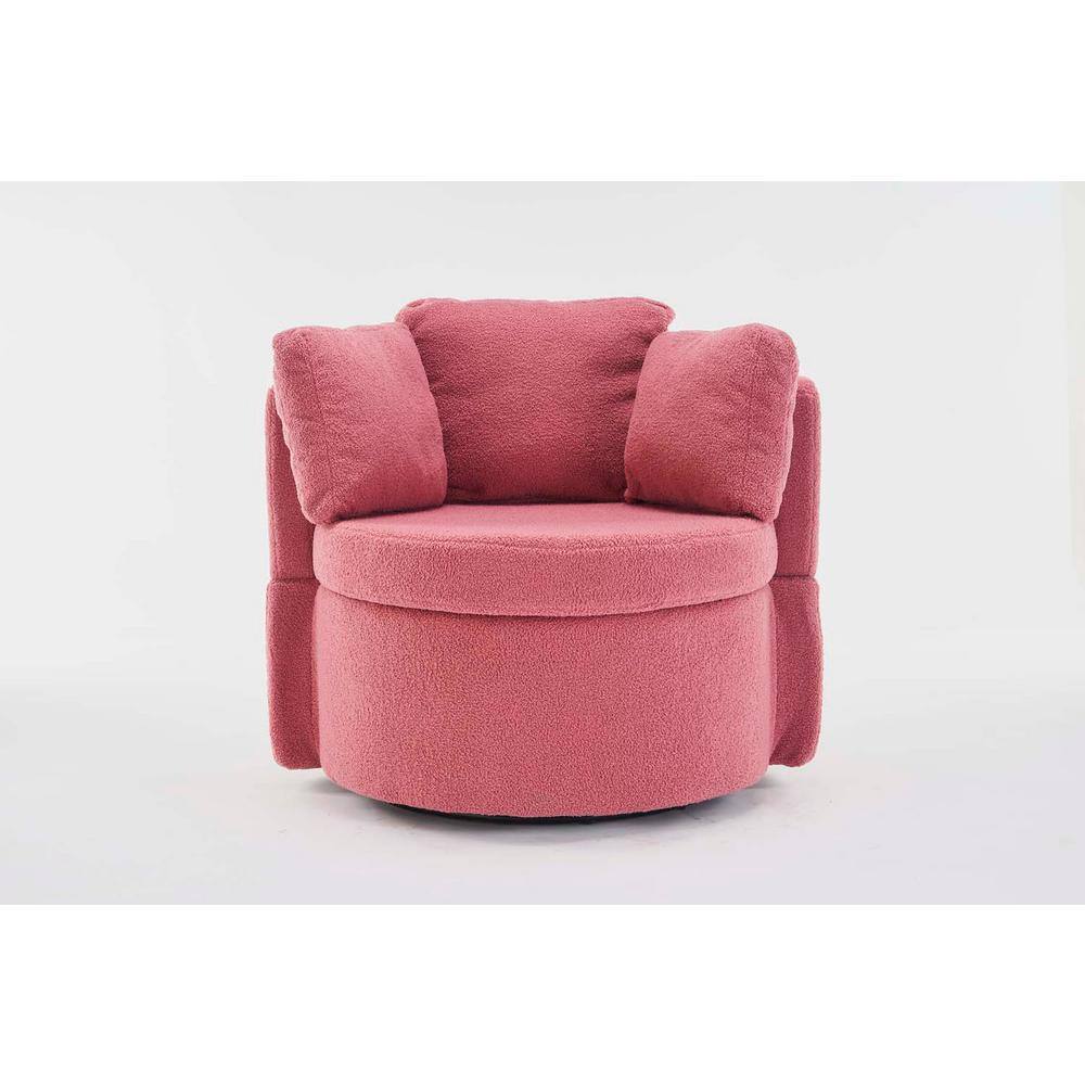 wetiny Dark Pink Teddy Fabric Swivel and Storage Barrel Chair with Back ...