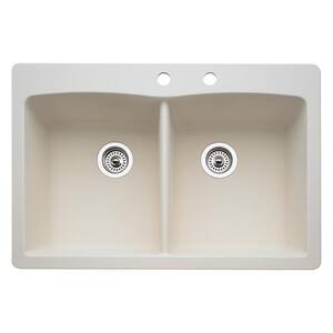 Blanco Diamond Dual-Mount Granite 33 in. 2-Hole 50/50 Double Bowl ...
