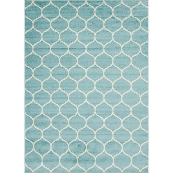 Unique Loom Trellis Frieze Rounded Light Blue 9' 0 x 12' 0 Area Rug ...