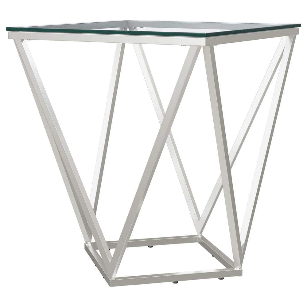 Coaster Brittania 20 in. Nickel Square Glass Top Geometric End Table ...