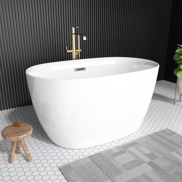 47 in. x 28.5 in. Acrylic Freestanding Soaking Bathtub Stand Alone Bathtub Pop-Up Drain ...