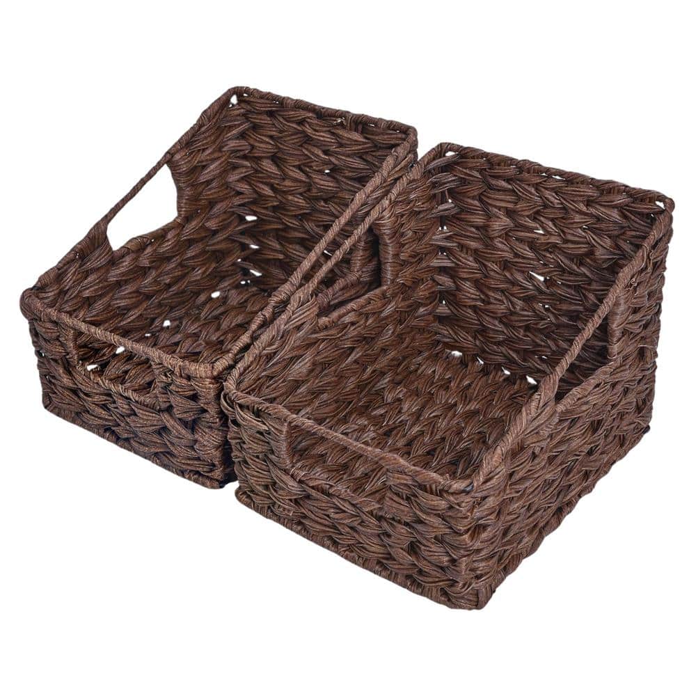 Afoxsos Brown Portable Plastic Hand Woven Wicker Organizer Baskets with ...