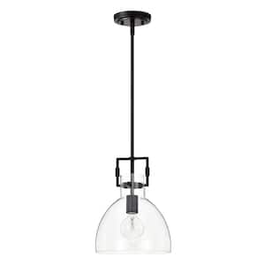 KAWOTI 1-Light Modern Matte Black Pendant Light with Clear Glass Shade ...