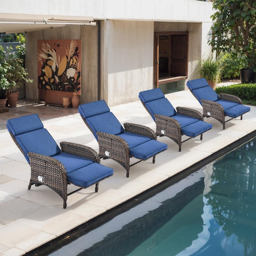 Opohoro PlainCurve 4-Piece Brown Wicker Outdoor Patio Adjustable ...