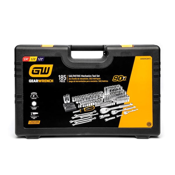 GEARWRENCH 1 4 in. x 3 8 in. x 1 2 in. SAE MM Mechanics Hand Tool Set 185 Piece GW90MCBMTS The Home Depot