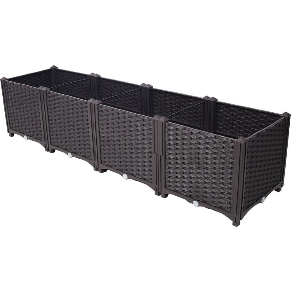 Miscool Anky 63 in. Brown PP Plastic Rectangular Outdoor Raised Planter ...