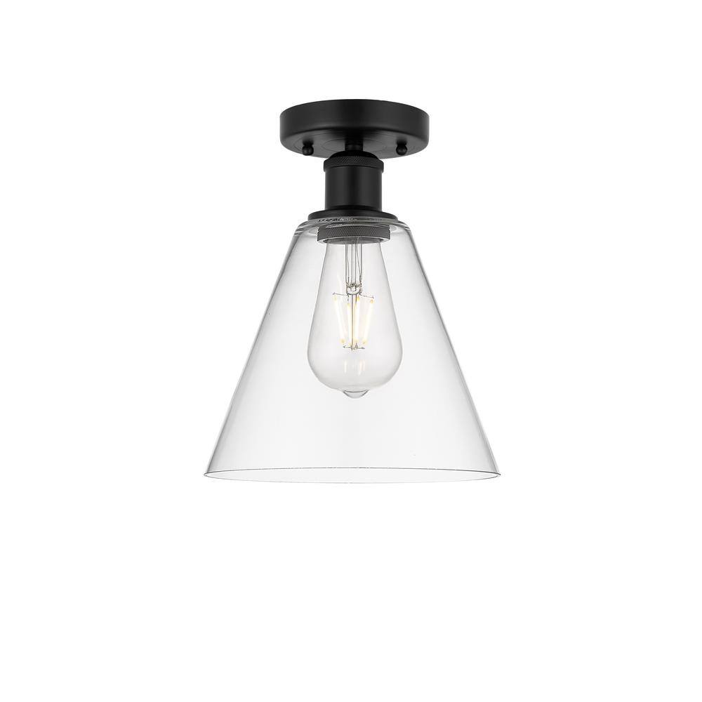 Innovations Berkshire 8 in. 1-Light Matte Black, Clear Semi-Flush Mount ...