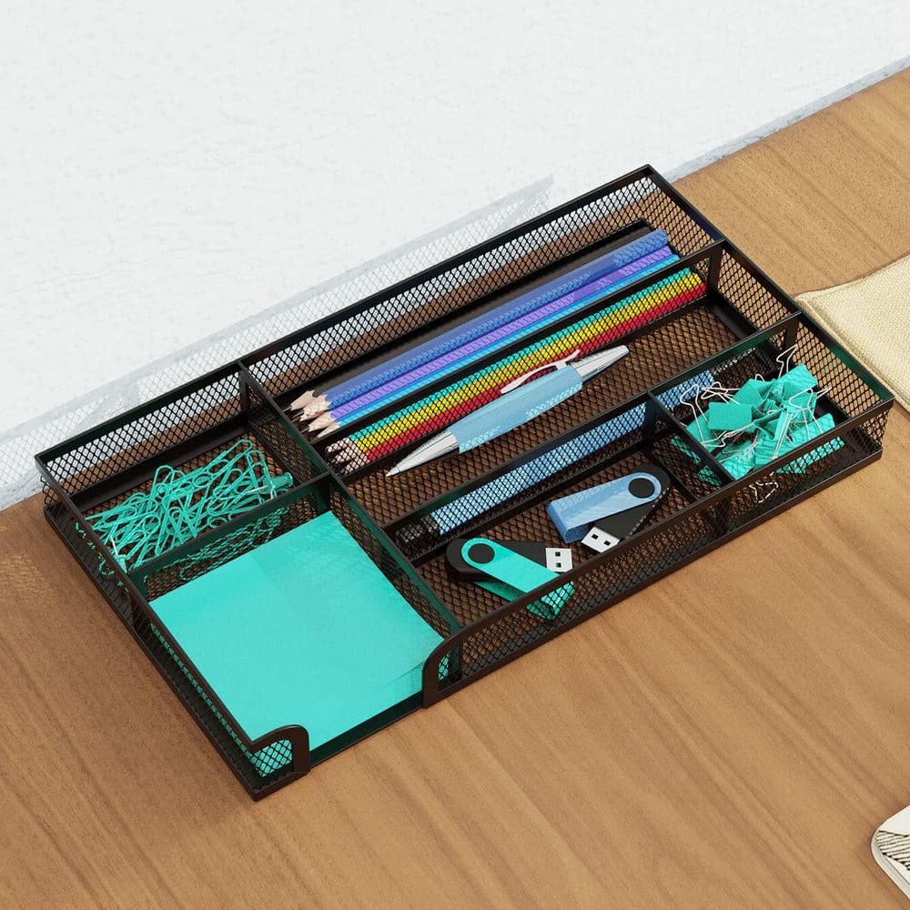 Black 11 in. x 6.1 in. Metal Mesh Desk Drawer Organizer Tray for Office ...