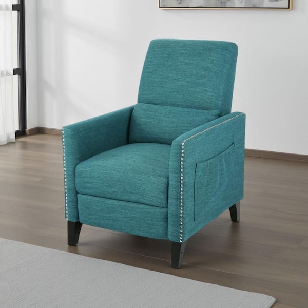 Benjara Davy Teal and Brown Fabric Glider Recliner Chair BM326976 - The ...