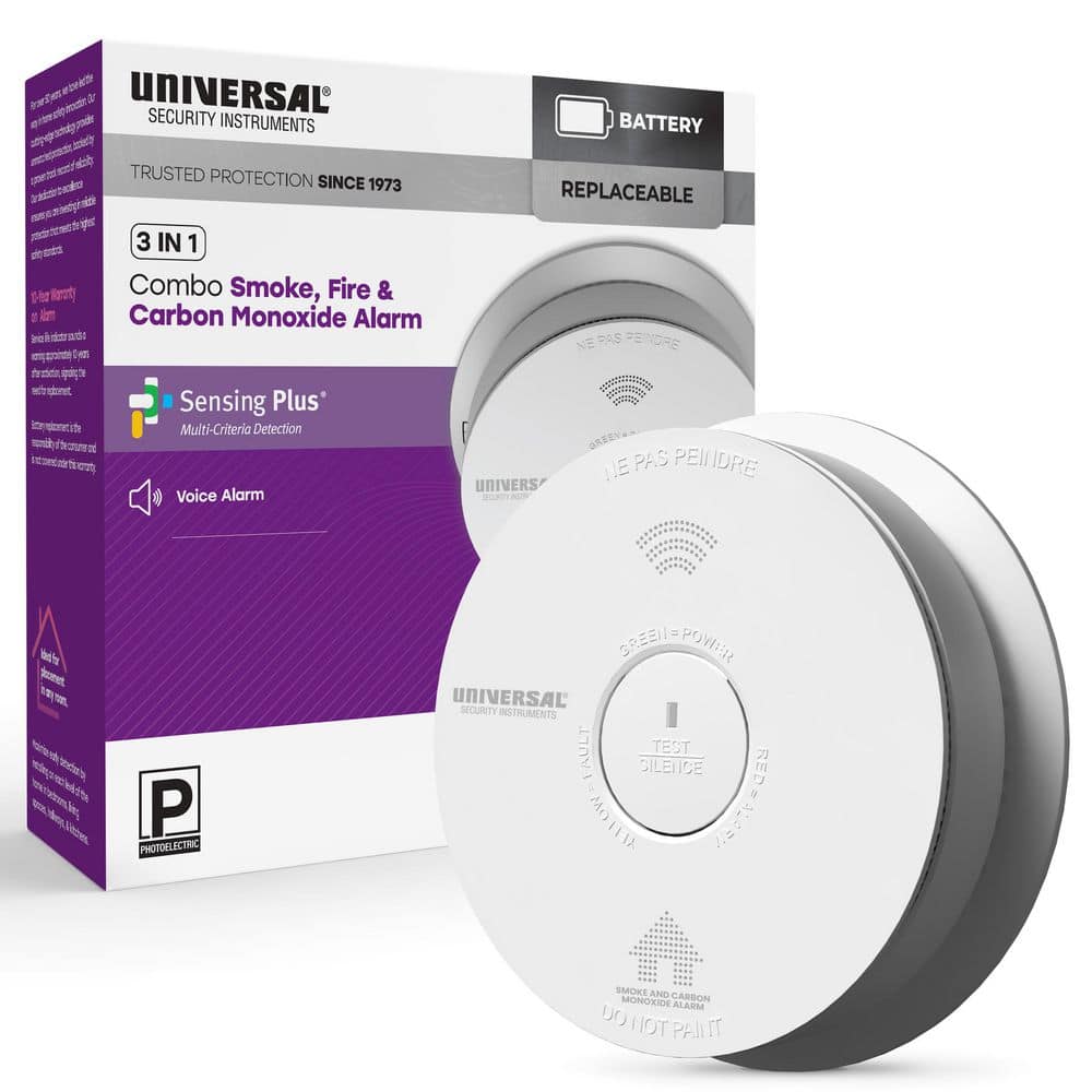 Universal Security Instruments 3-Year Replaceable Battery Combination ...