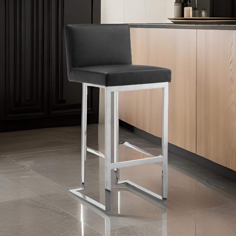 Benjara 30 in. Black and Chrome Low Back Metal Frame Bar Stool with ...