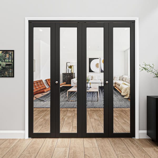 ARK DESIGN 72 in. x 80 in. 1-Lite Mirrored Glass and Solid Core Black ...