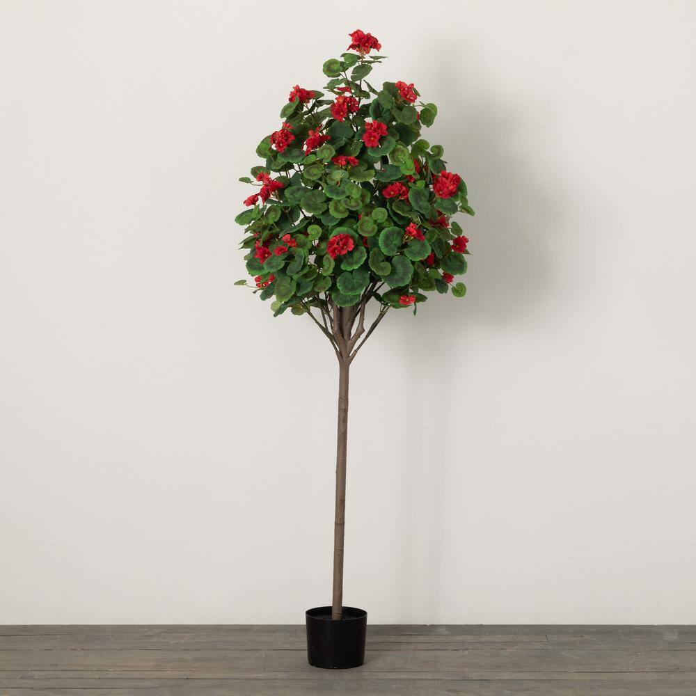 SULLIVANS 5 ft. Artificial Red Geranium Tree 0683T - The Home Depot
