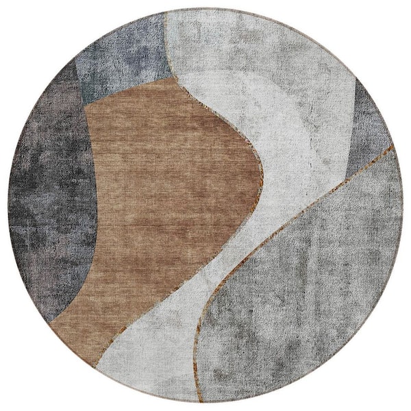 HomeRoots Gray, Charcoal, Brown 8 ft. Round Woven Abstract Polyester ...