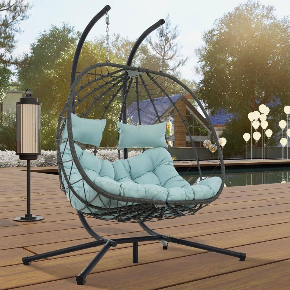 2-Person PE Rattan Wicker Outdoor Courtyard Terrace Garden Egg Chair ...