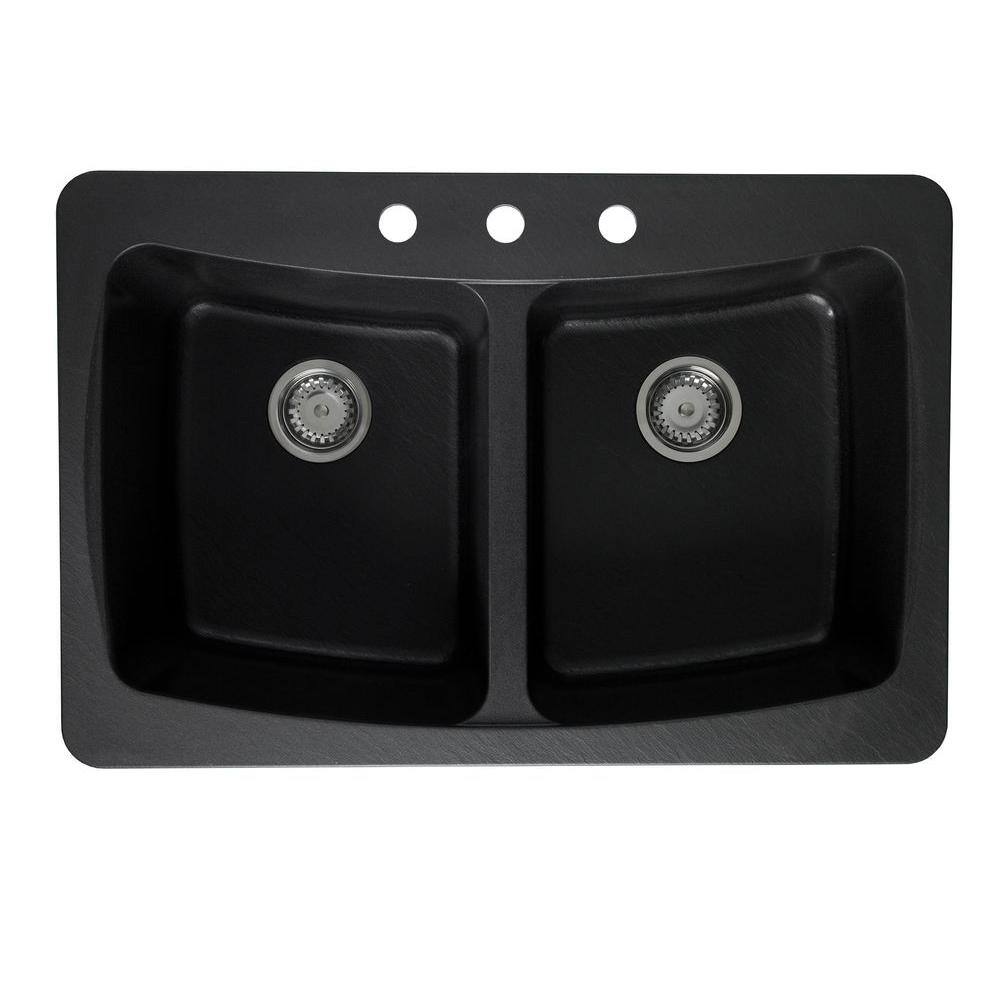 Pegasus Dual Mount Granite 33x22x9 3-Hole Textured Double Basin Kitchen ...