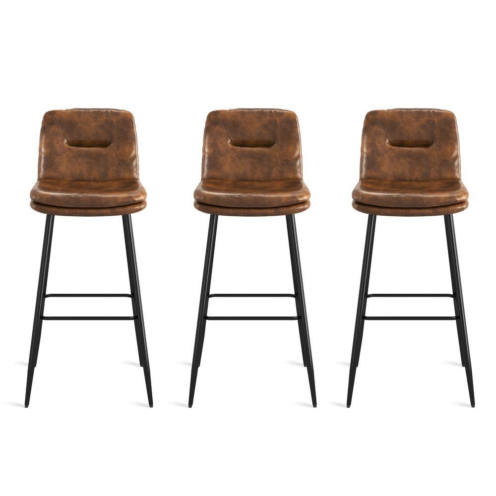 LUE BONA 30 in. Dark Brown Metal Frame Faux Leather Upholstered Bar ...