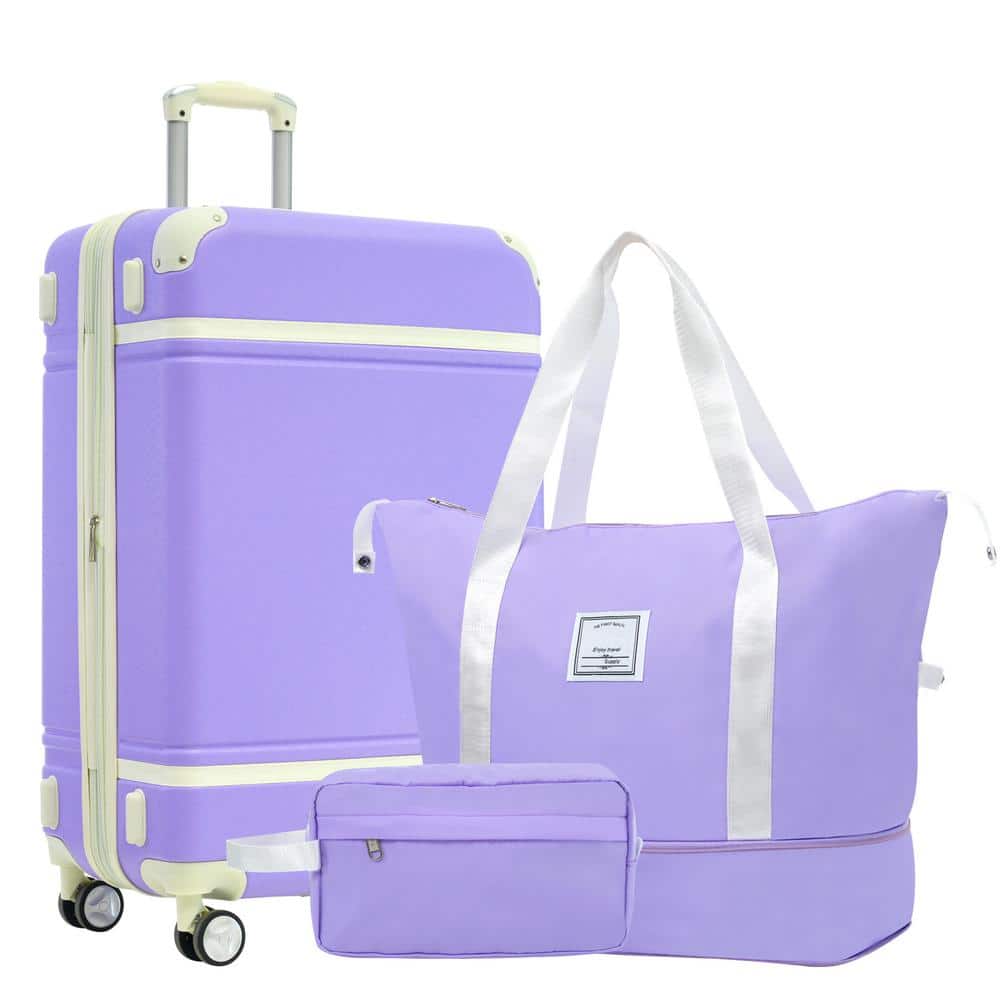 Merax 3-Piece Purple ABS Hardshell Double Spinner 24in. Luggage Set ...