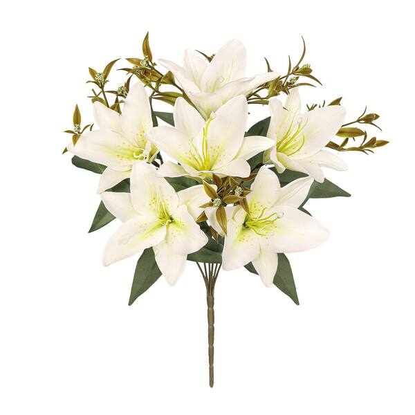 LIVING LUXURY 13 in. Cream Ivory Artificial Stargazer Lily Flower Stem ...