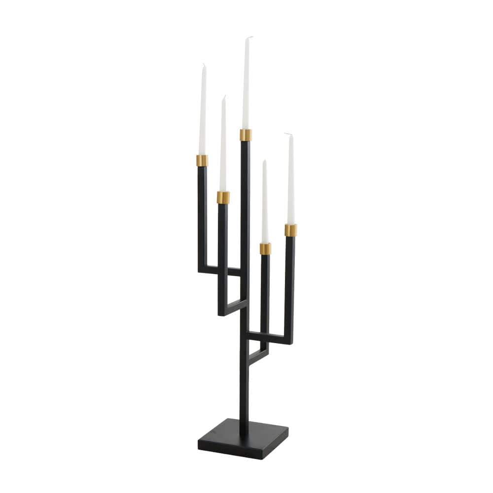 Litton Lane 34 in. Black Metal Candelabra with 5 Candle Capacity 045560 ...