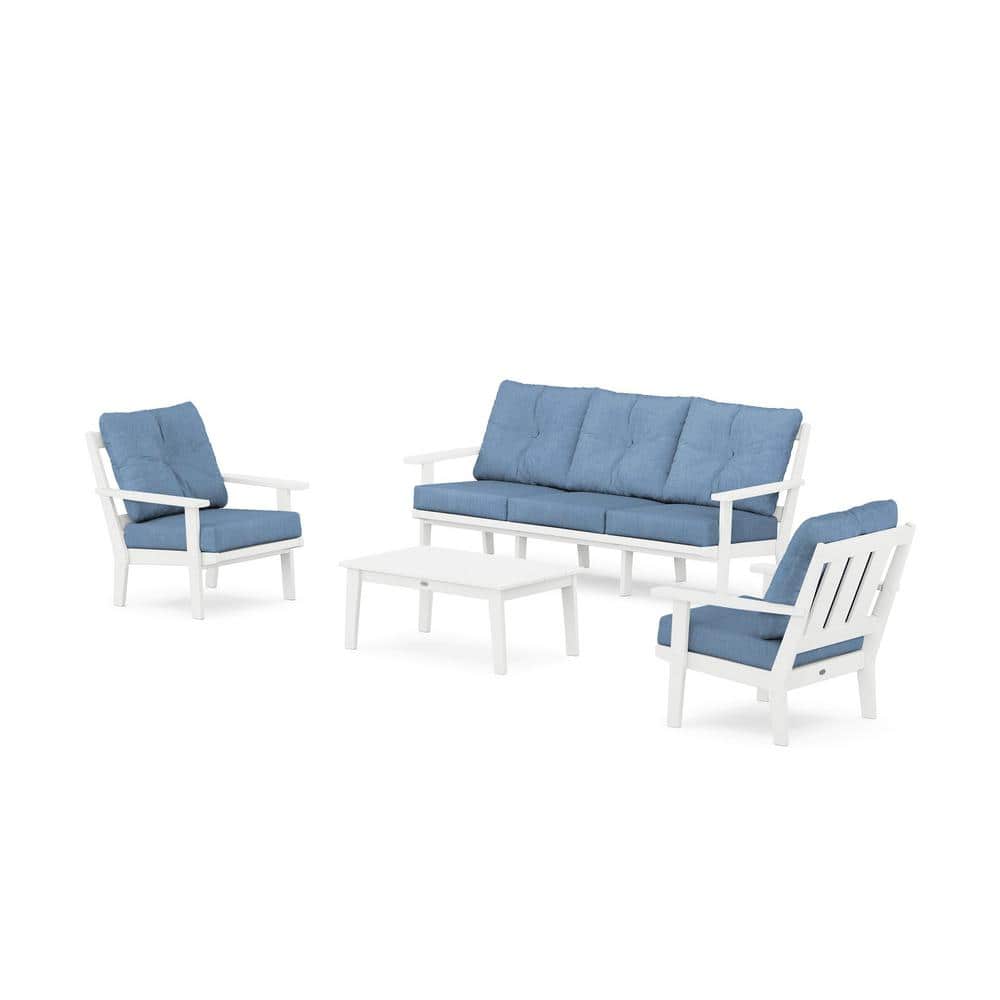 POLYWOOD Oxford 4-Pcs Plastic Patio Conversation Set with Sofa in White ...