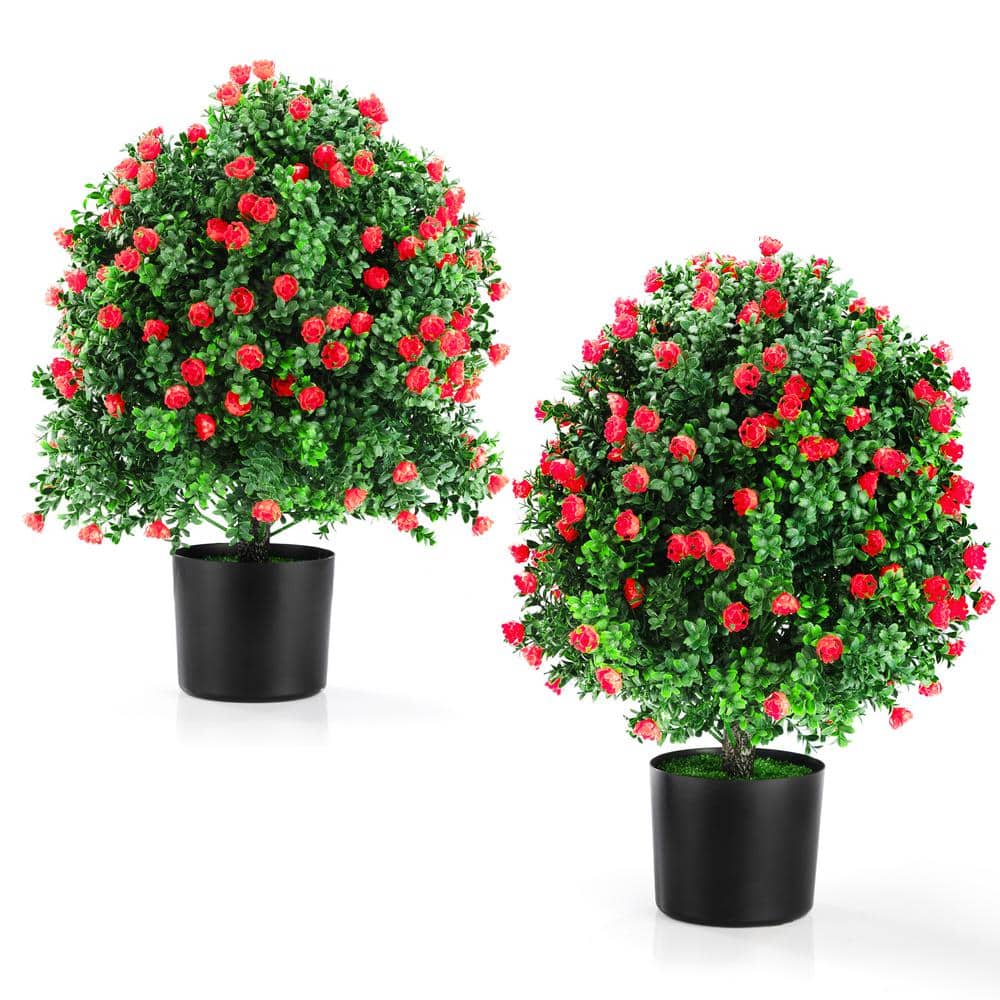 JAXPETY 2 Pack Plastic Artificial Topiary Tree, 23 in. Topiary Ball ...