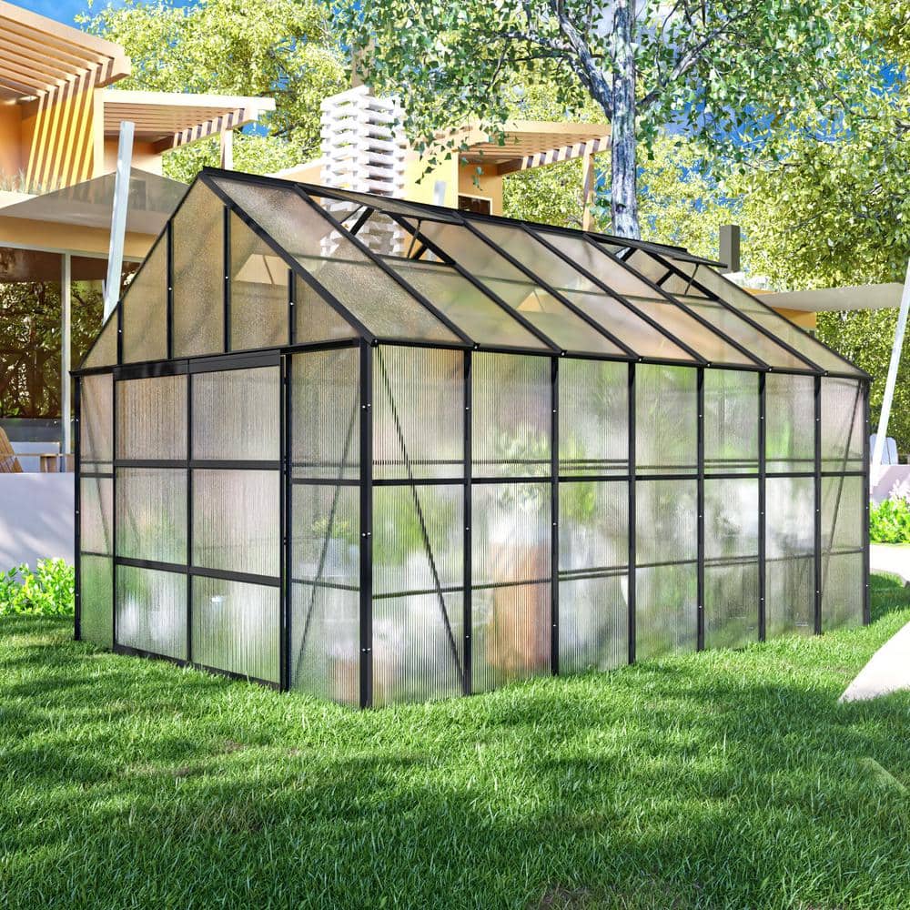 JOYSIDE 10 ft. W x 14 ft. D Polycarbonate Greenhouse with Quick Setup ...