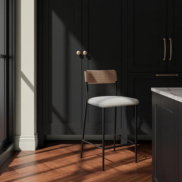 NADAAL STUDIOS Quinn White Performance Fabric Counter Stool with Paper ...