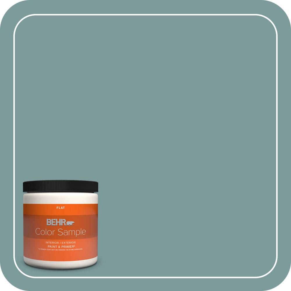 BEHR PREMIUM PLUS 8 oz. #PMD-35 Blue Agave Flat Interior/Exterior Paint ...
