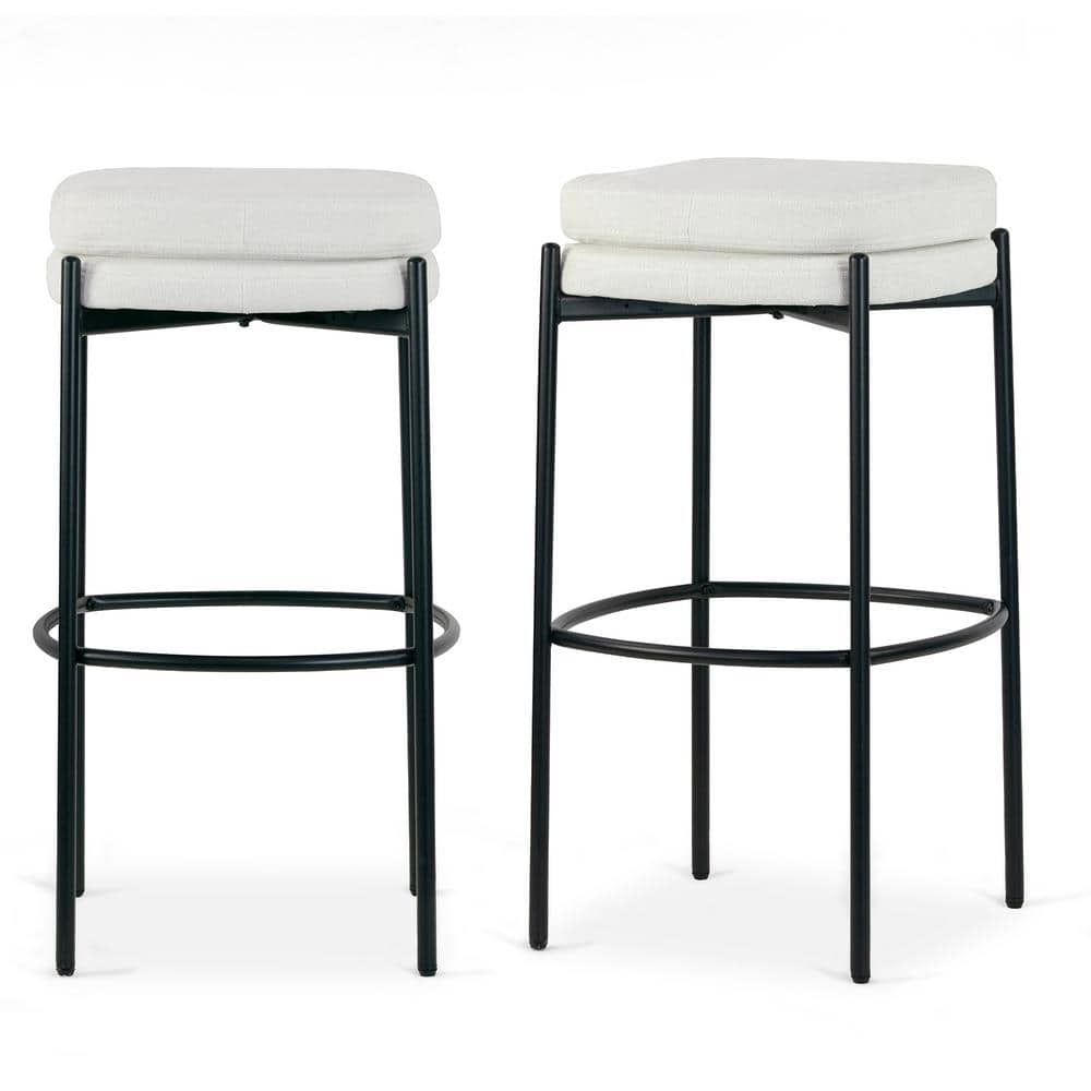 Glamour Home Avril 30 in. White Boucle Metal Backless Bar Stool with ...