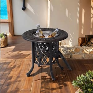 Mondawe Antique Bronze 21 in. Round Cast Aluminum Outdoor Side Table with Stainless Steel Ice Bucket MD LO00001 The Home Depot