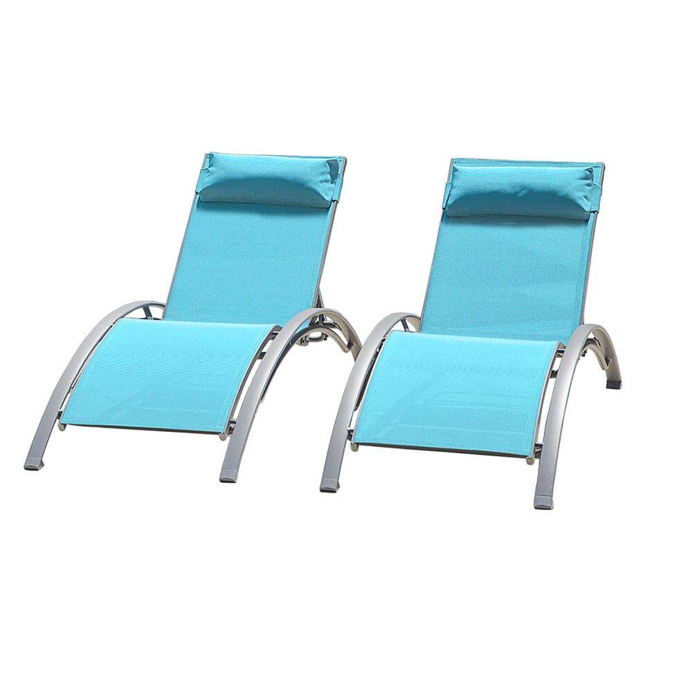 Blue 2 Pieces Metal Outdoor Chaise Lounge with 5 Adjustable Backrest ...