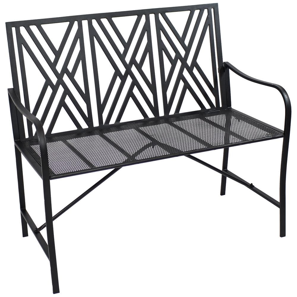 Sunnydaze Metal Outdoor Geometric Lattice Patio Bench - Black CFT-727 ...