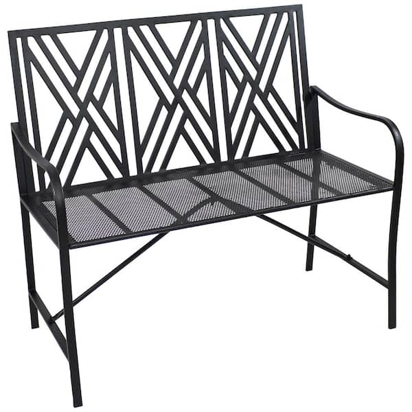 Sunnydaze Metal Outdoor Geometric Lattice Patio Bench - Black CFT-727 ...