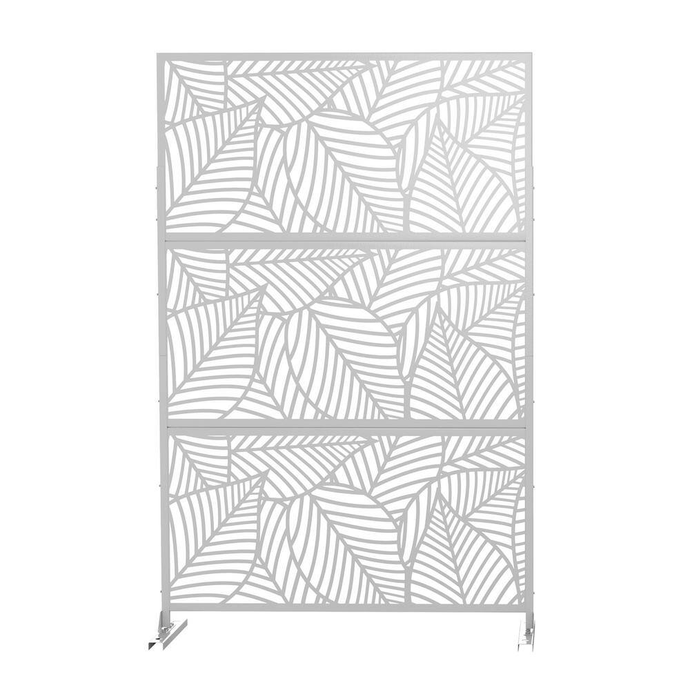 75 x 48 in. White Modern Outdoor Screen Privacy Screen with Leaf Design ...