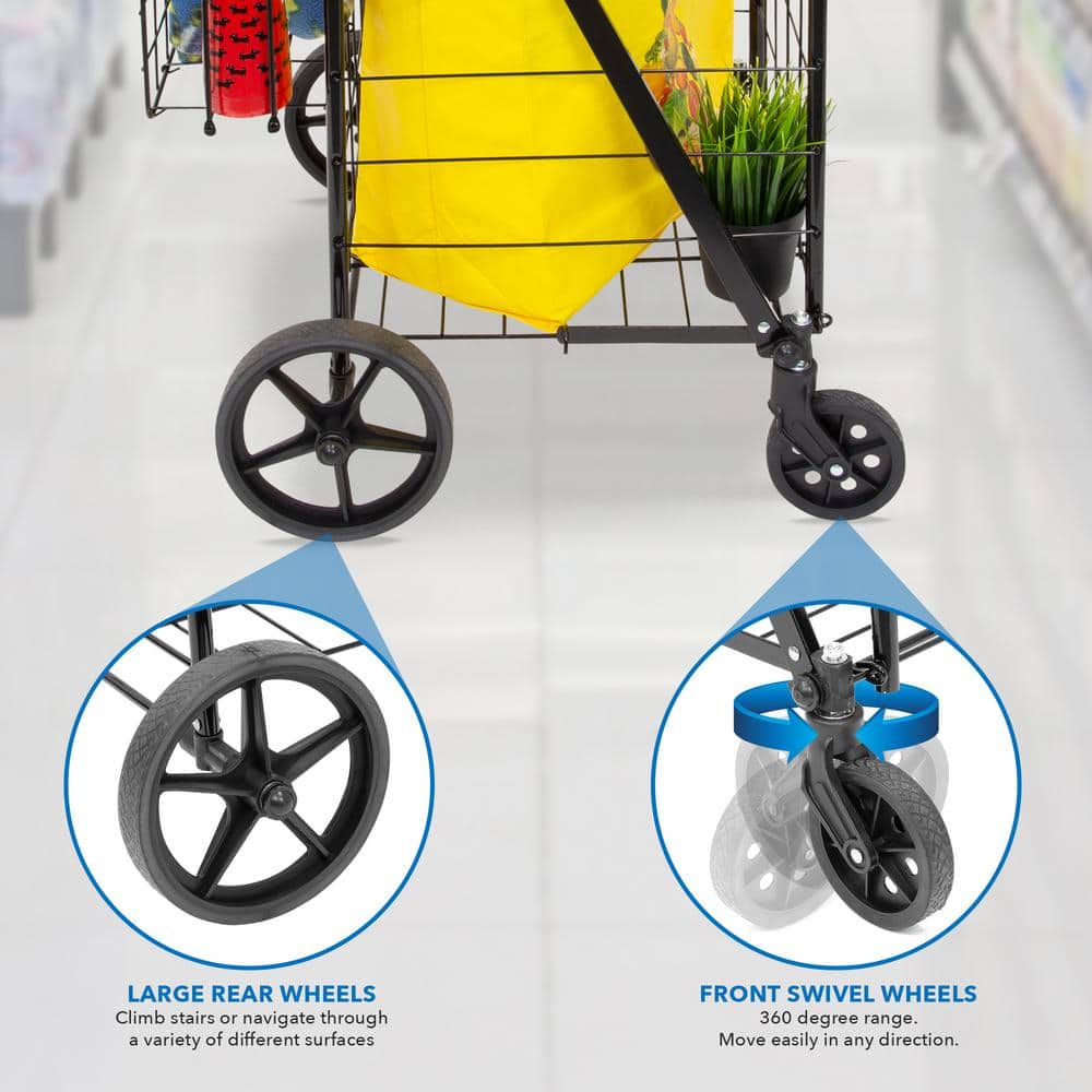 Buy Steel 4-Wheel Rolling Utility Shopping Cart with Basket in Black ...