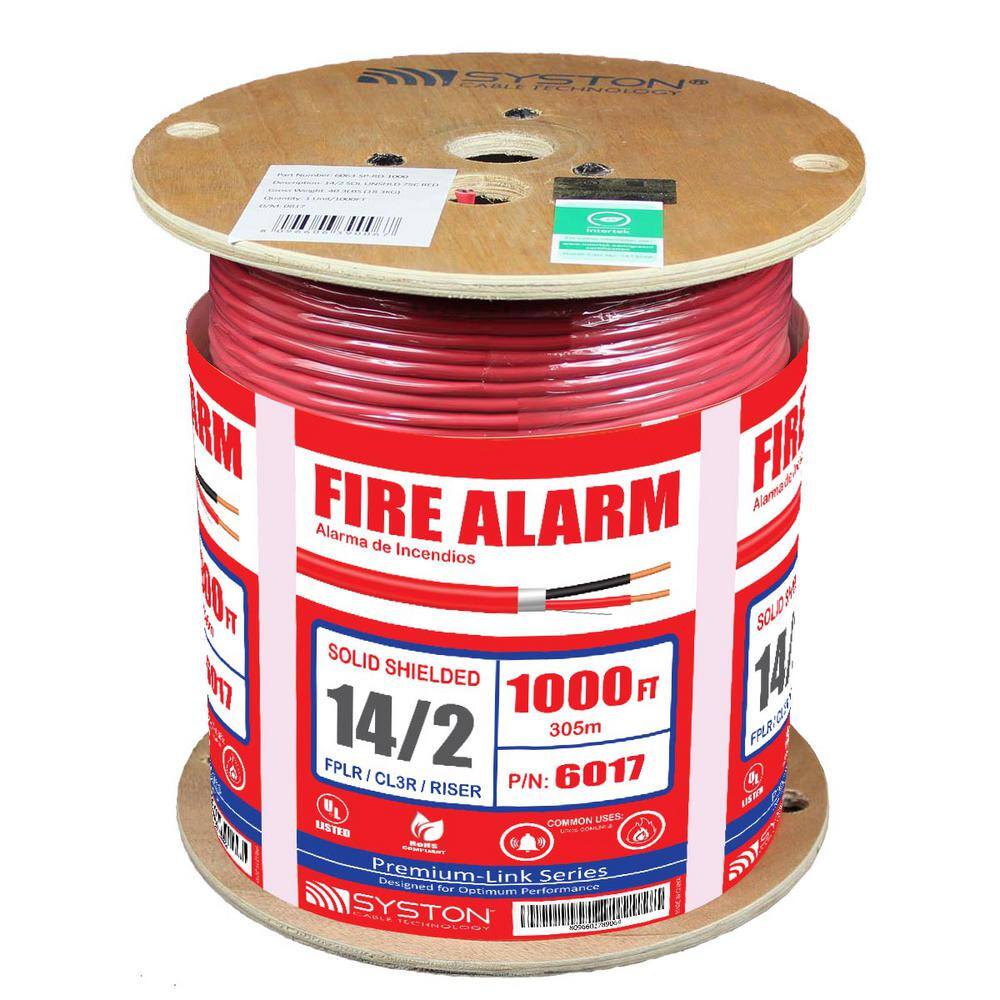 Syston Cable Technology 14/2 Solid Shielded CL3R/Riser Red 1000 ft. Spool UL Fire Alarm Cable ...
