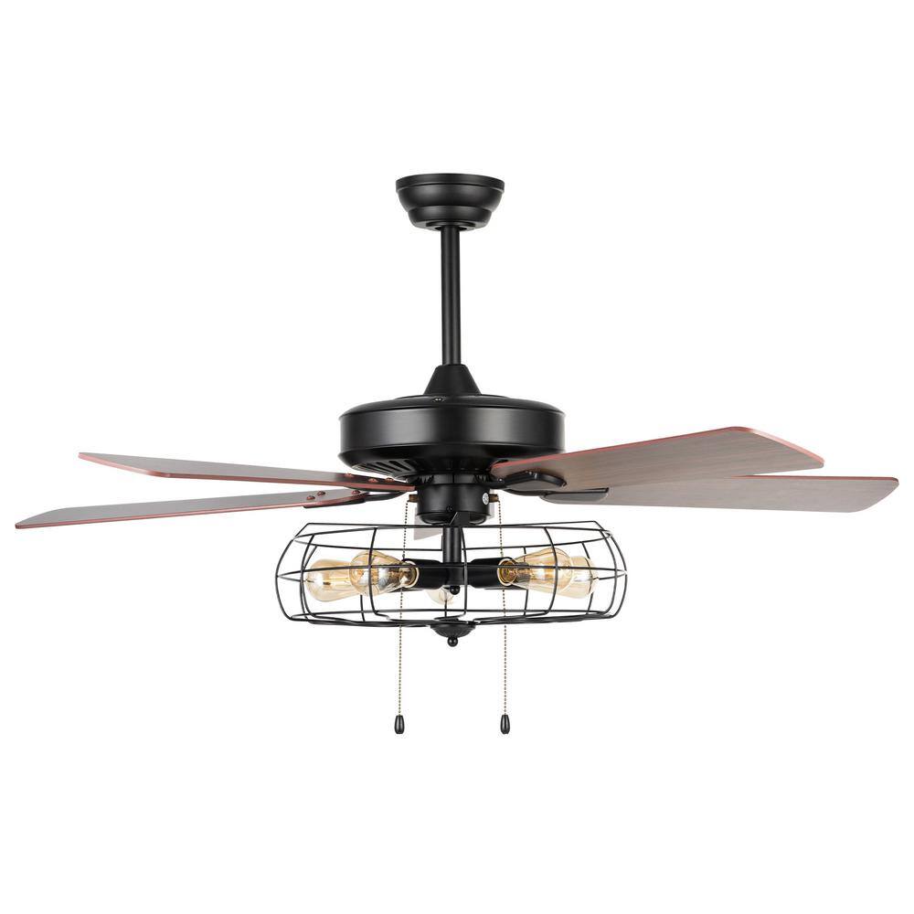 Merra 52 in. Walnut Cage Ceiling Fan with 5-Lights Reversible Blades ...
