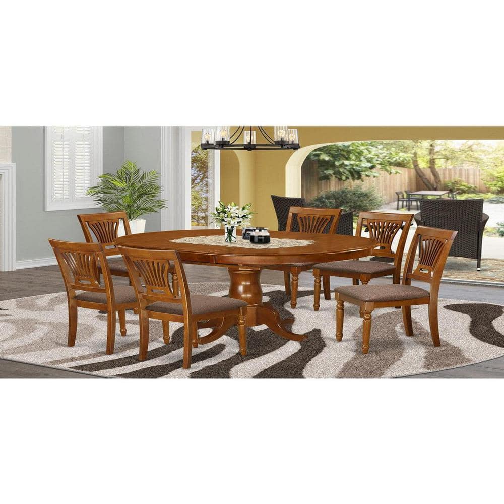 East West Furniture 7-Piece Oval Saddle Brown Finish Solid Wood Top ...