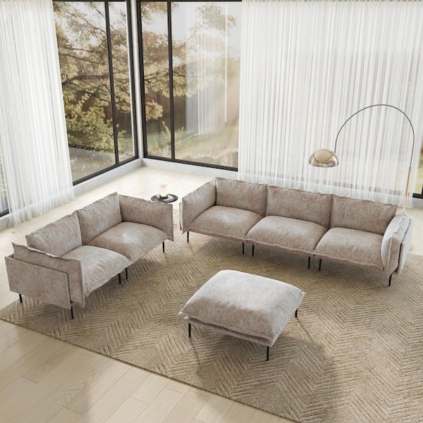 Magic Home 5-Piece Tannish Cloud Velvet Living Room Set with Ottoman ...
