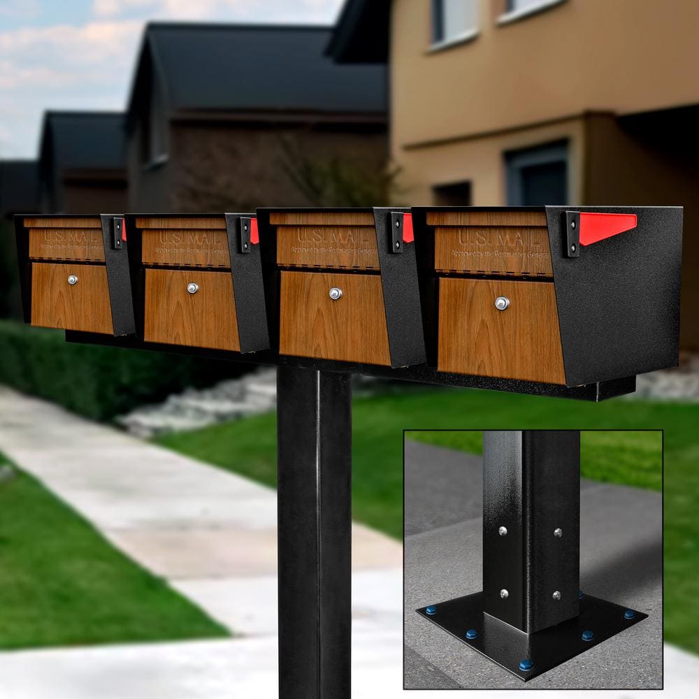 Mail Boss Mail Manager X4 Locking Mailbox Combo with Black Surface-Mount Post, Wood Grain, 4 ...