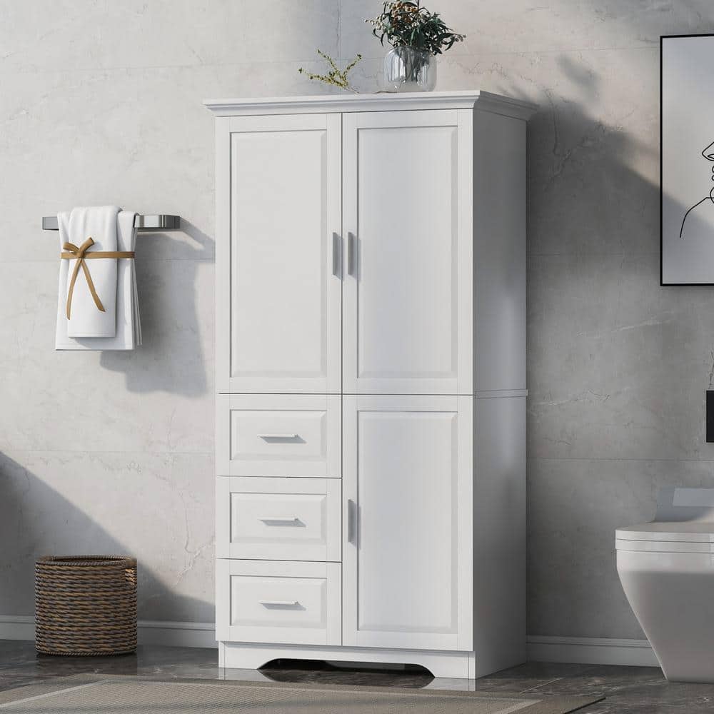 32 in. W x 20 in. D x 62 in. H White MDF Freestanding Linen Cabinet ...
