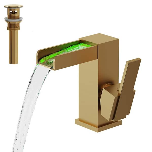 EVERSTEIN 3-Color LED Waterfall Open Spout 1-Handle Single Hole ...